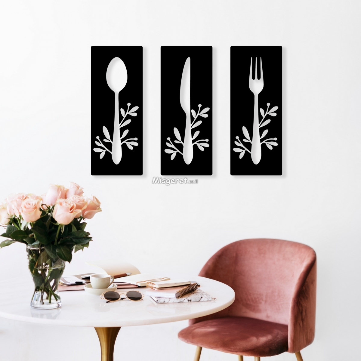 תמונת מתכת סט כפית סכין ומזלג בגודל 12x30 ס''מ במבצע עד 30% הנחה! מק''ט ...